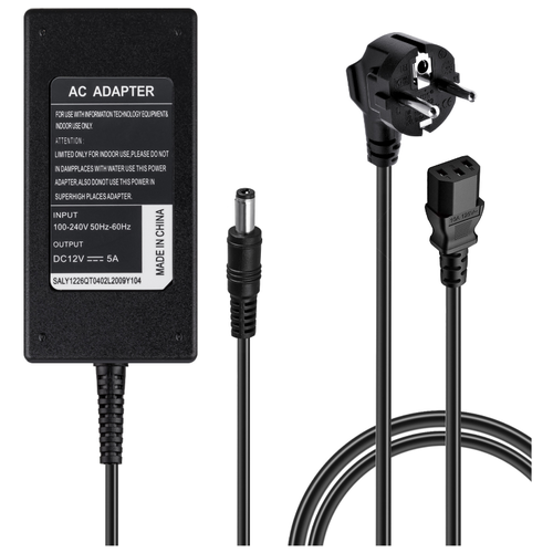 Блок питания для ноутбука Power adapter 60W (12V-5A), Длина 2,5 м, Штекер 5,5*2,5 мм, Черный