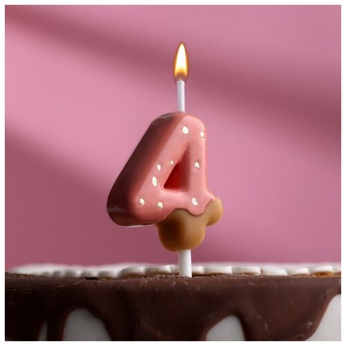 Свеча в торт "Клубничная глазурь", цифра "4", розовая