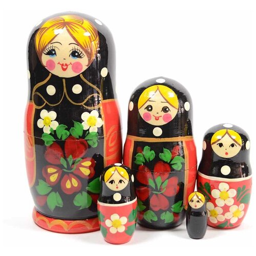 Матрешка 5 шт "Незабудка черный платок"