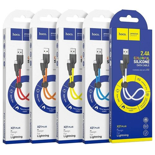 Дата-кабель короткий Hoco X21 Plus Silicone Lightning 25 см, красный
