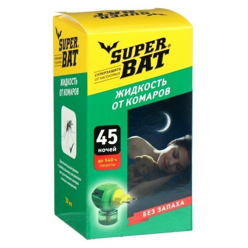 Дополнительный флакон-жидкость от комаров "SuperBAT ", без запаха, 45 ночей, 30 мл./В упаковке шт: 2