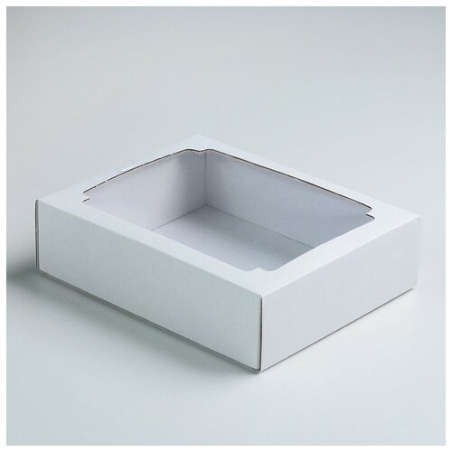 Коробка сборная без печати крышка-дно белая с окном 18 х 15 х 5 см./ В упаковке: 5