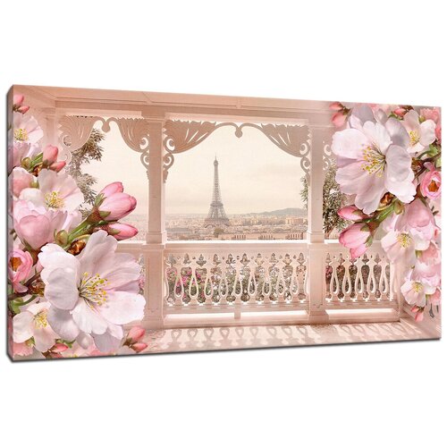 Картина Уютная стена "Балкон с цветами в Париже" 120х60 см
