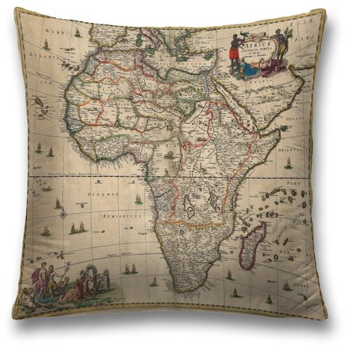 Наволочка декоративная на молнии, чехол на подушку JoyArty "Старая карта Африки" 45х45 см
