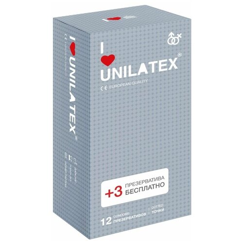 Презервативы с точками Unilatex Dotted - 12 шт. + 3 шт. в подарок