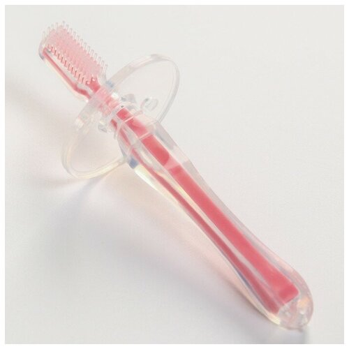 Детская зубная силиконовая щетка с ограничителем, цвет розовый