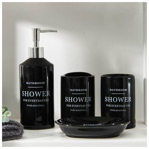 Набор аксессуаров для ванной комнаты "Лофт", 4 предмета (мыльница, дозатор для мыла 420 мл, 2 стакана), цвет чёрный (1 шт.)