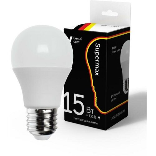 Лампа светодиодная Supermax А60 15Вт стандарт E27 230В 4000К | код. Sup_LED15wA60E2740 | космос (25шт. в упак.)