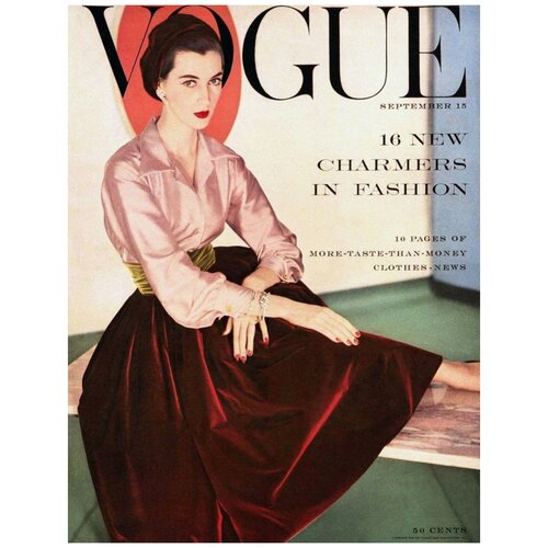 Постер / Плакат / Картина Vogue - Девушка в розово-красном наряде 40х50 см в раме