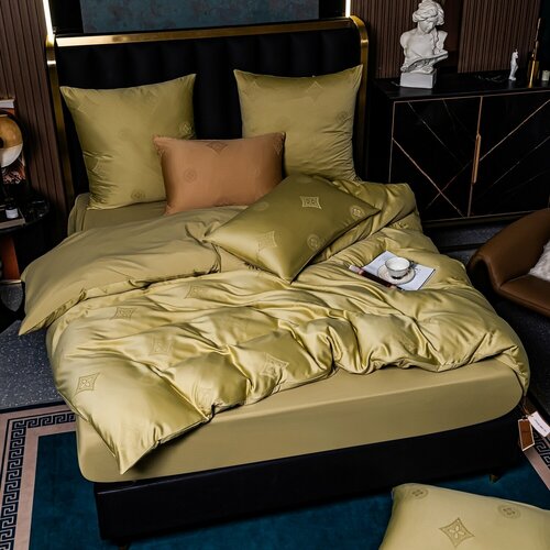 Комплект постельного белья ситрейд Сатин Жаккард GC010, 2-x спальный, простыня 230x250 см, наволочки 70x70, оливковый