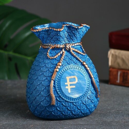 Хорошие сувениры Копилка "Мешок денег" рубль золото, синий, 15 см