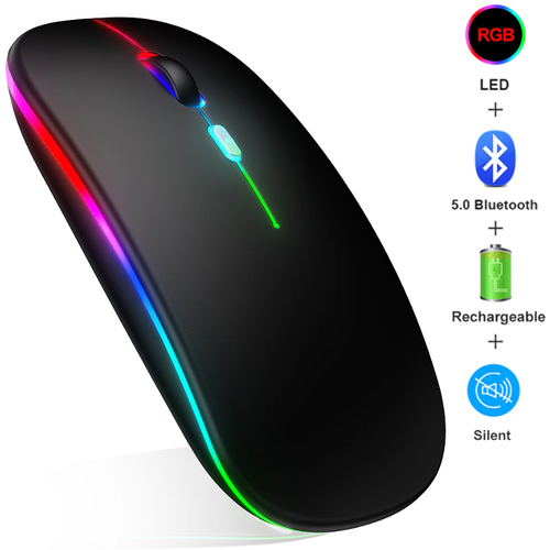 Беспроводная мышь с RGB подсветкой для компьютера, ноутбука и пк / Ультратонкая бесшумная мышка / Bluetooth + Wireless 2.4G