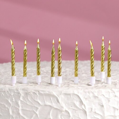 Страна Карнавалия Набор свечи в торт "Спираль", 200шт, 5 см, золотой металлик