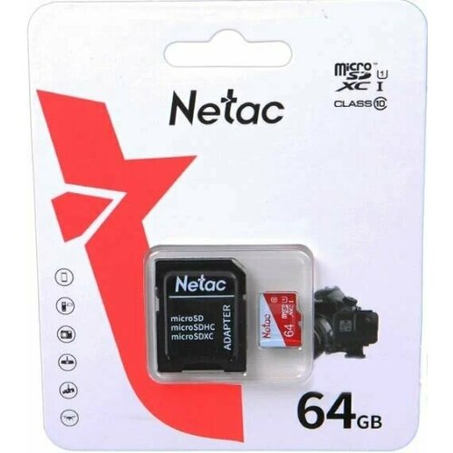 Карта памяти Netac P500 ECO microSDXC 64 ГБ Class 10 + SD адаптер ( NT02P500ECO-064G-R )