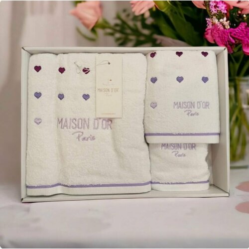 Полотенца Maison Dor CANDY LOVE белый фиолетовый