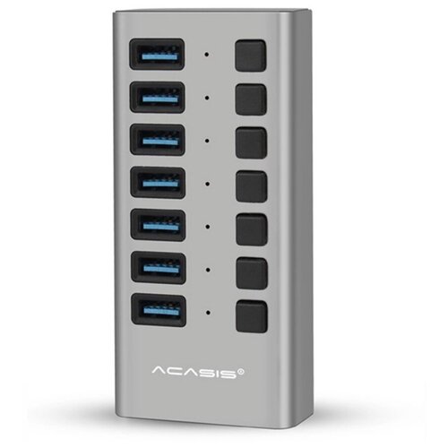 Хаб Acasis 7 Ports 36W USB 3.0 12V/2A Data Hub with Individual On/Off Switches Splitter (HS-707MG), серый