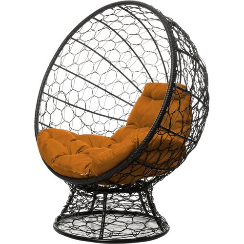 Кресло садовое M-Group Кокос на подставке ротанг чёрное 11590407 оранжевая подушка