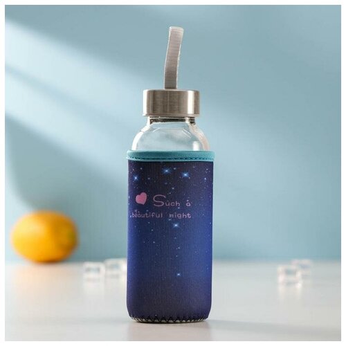 Бутылка для воды стеклянная в чехле «Звёздное небо», 300 мл, h=17 см, цвет микс