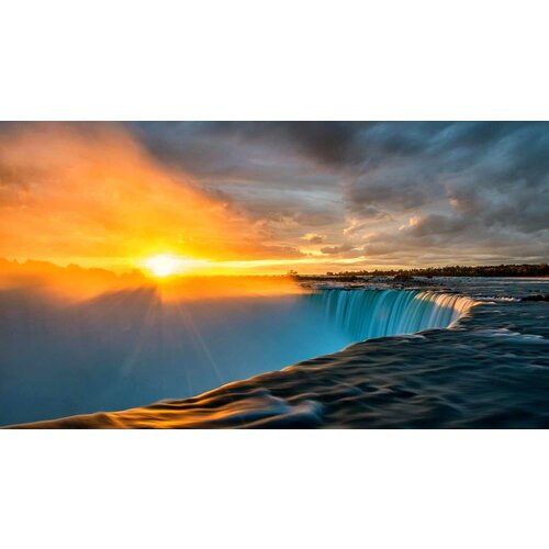 Картина на холсте 60x110 Альянс Лес "Лучи солнце восход ниагара водопад" на подрамнике / интерьер/ декор