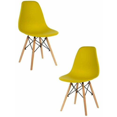 Стулья для кухни комплект 2 шт со спинкой СтулБержи EAMES DSW, деревянные ножки, горчичный, пластиковый