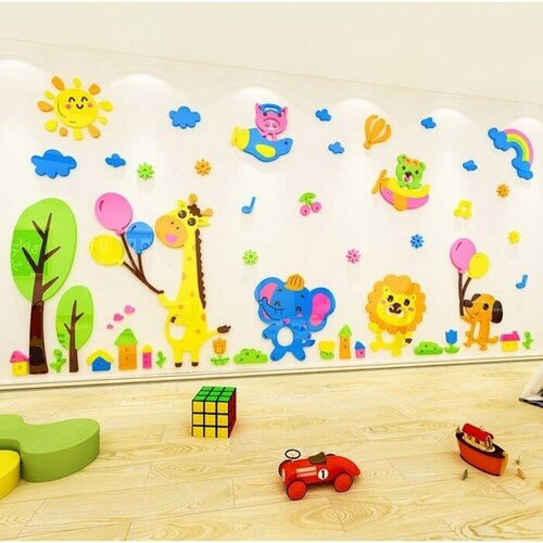 TAKE IT EASY Наклейки интерьерные "Зверята", детские, декор на стену, панно 200 х 96 см
