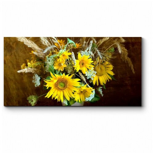 Модульная картина Подсолнухи и сухоцветы 110x55