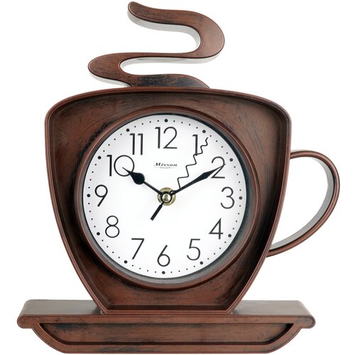 Настенные часы MIRRON 121-1010 КА/Часы на кухню/Кофейный (коричневый) цвет корпуса/Часы в форме кофейной чашки, кружки/Оригинальные настенные кухонные часы/Тематические часы