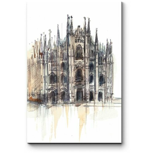 Модульная картина Миланский собор в акварели 30x45