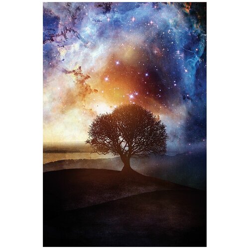 Постер на холсте Дерево и галактика 40см. x 60см.