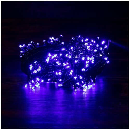 Новогодняя гирлянда уличная линейная, 200 LED, синяя, на тёмном проводе, 30 м