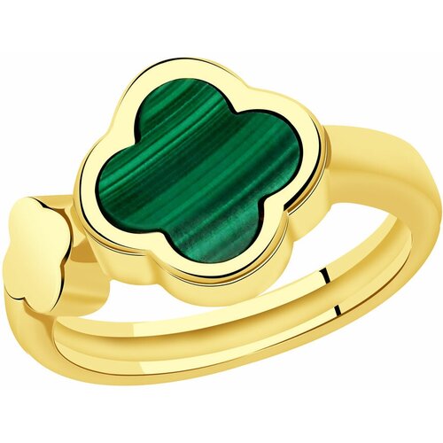 Кольцо Diamant online, желтое золото, 585 проба, малахит, размер 19, зеленый