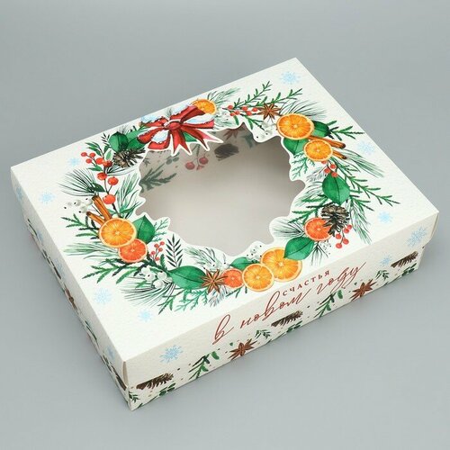 Коробка подарочная «Счастья в новом году», венок, 32 × 24 × 9 см