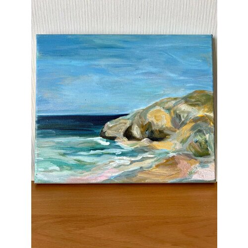 Картина ручной работы маслом на холсте "На берегу моря", 20х30 см, бирюзовые оттенки
