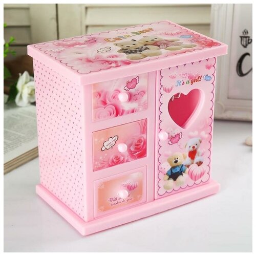 Шкатулка музыкальная Розовый шкафчик с сюрпризами 18х18х12 см