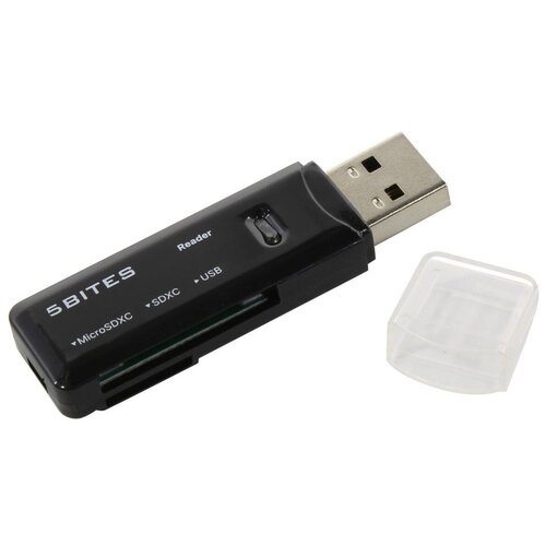 Кардридер 5bites RE3-200BK, USB, поддержка SD и microSD карт, черный