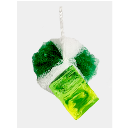 Подарочный набор мочалка шар зелено-белый с парфюмированным мылом ручной работы (по мотивам 007)