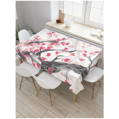 Скатерть прямоугольная JoyArty на кухонный стол "Сакура в цвету" из оксфорда, 120x145 см