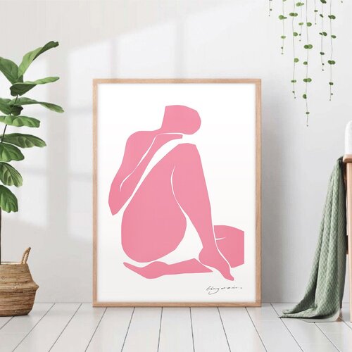 Постер без рамки "Розовая женщина в стиле Матисс" 40 на 50 в тубусе / Картина для интерьера / Плакат / Постер на стену / Интерьерные картины
