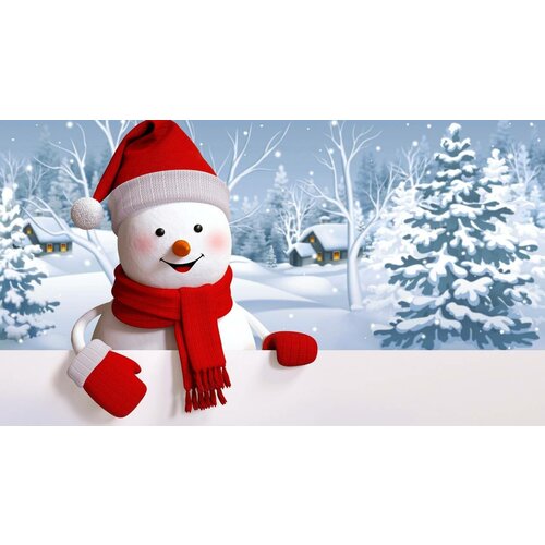 Картина на холсте 60x110 LinxOne "Snowman happy winter снеговик" интерьерная для дома / на стену / на кухню / с подрамником