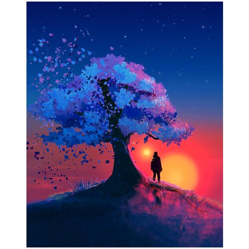 Постер / Плакат / Картина Закат у дерева 60х90 см в раме
