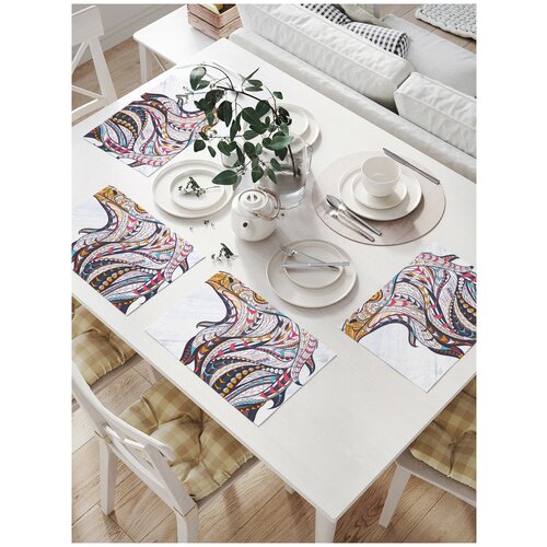 Салфетки на стол для сервировки прямоугольные, плейсмат JoyArty "Орнаментальный орлан", 32x46 см, в комплекте 4шт.