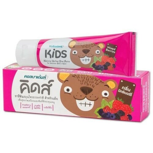 KIDS Natural Herbal Oral Paste, MIXED BERRIES, Kolbadent (Детская зубная паста с натуральными травами, ягодный микс, для крепких зубов и здоровых десен, Колбадент), 50 г.