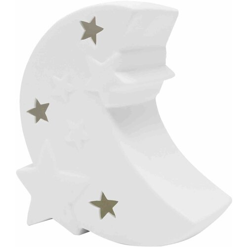 Настольный декоративный светильник ручной работы Vilart Полумесяц со звездами / 3xLR44 / IP20 / белая керамика, 10.2х5.5х12см