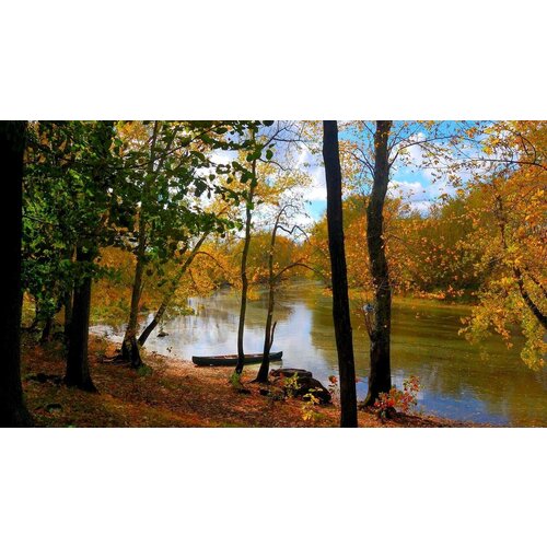 Картина на холсте 60x110 Альянс Лес "Небо осень лес пейзаж" на подрамнике / интерьер/ декор