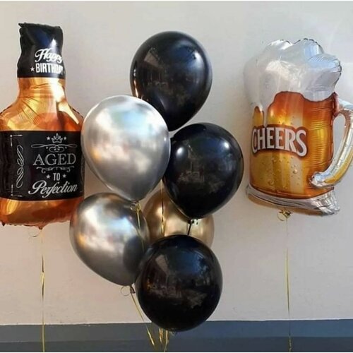 Набор воздушных шаров c гелием из латекса и фольги на праздник Виски and Beer 8 шт