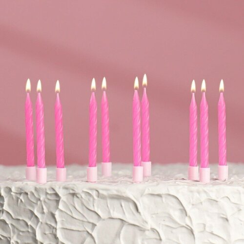 Свечи для торта "Неон", 10 шт, розовые 5 см, 4 штуки