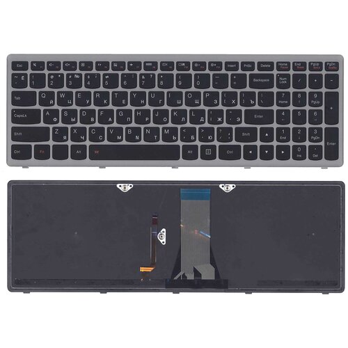 Клавиатура для ноутбука Lenovo Flex G500S G505A G505G черная с серебристой рамкой и подсветкой