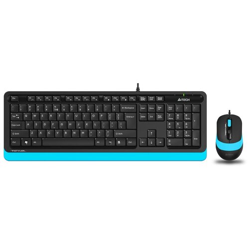 Комплект клавиатура + мышь A4Tech F1010, черный/голубой, английская/русская