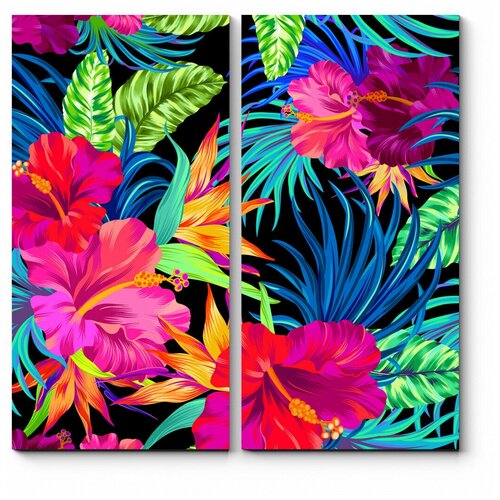 Модульная картина Яркая тропическая флора 70x70