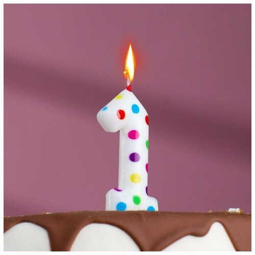 Свеча в торт на день рождения «‎Цветное конфетти»‎, цифра "1", 5.5 см, 3 штуки